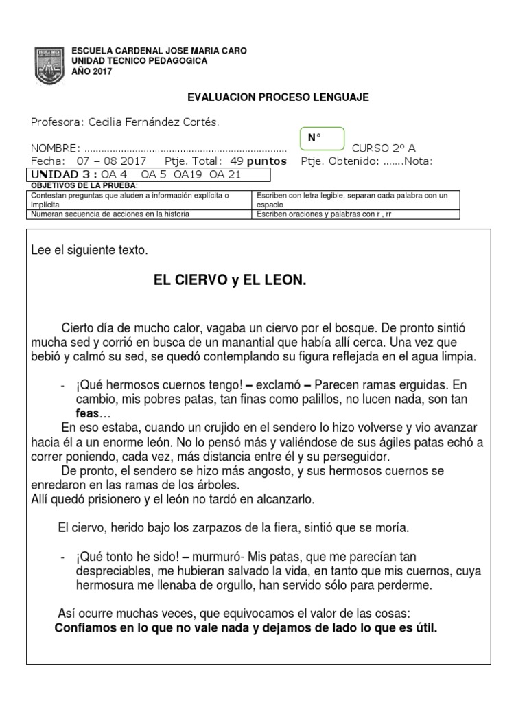 Leng Eval LC Fabula Agosto 7 | PDF | Fábula