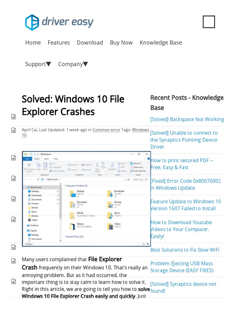 Solved - Windows 10 File Explorer Crashes - Driver Easy | Download Free ...