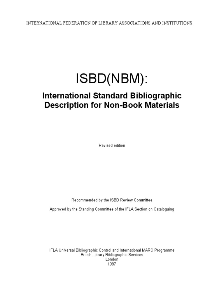 Isbd (NBM) :: International Standard Bibliographic Description For Non ...