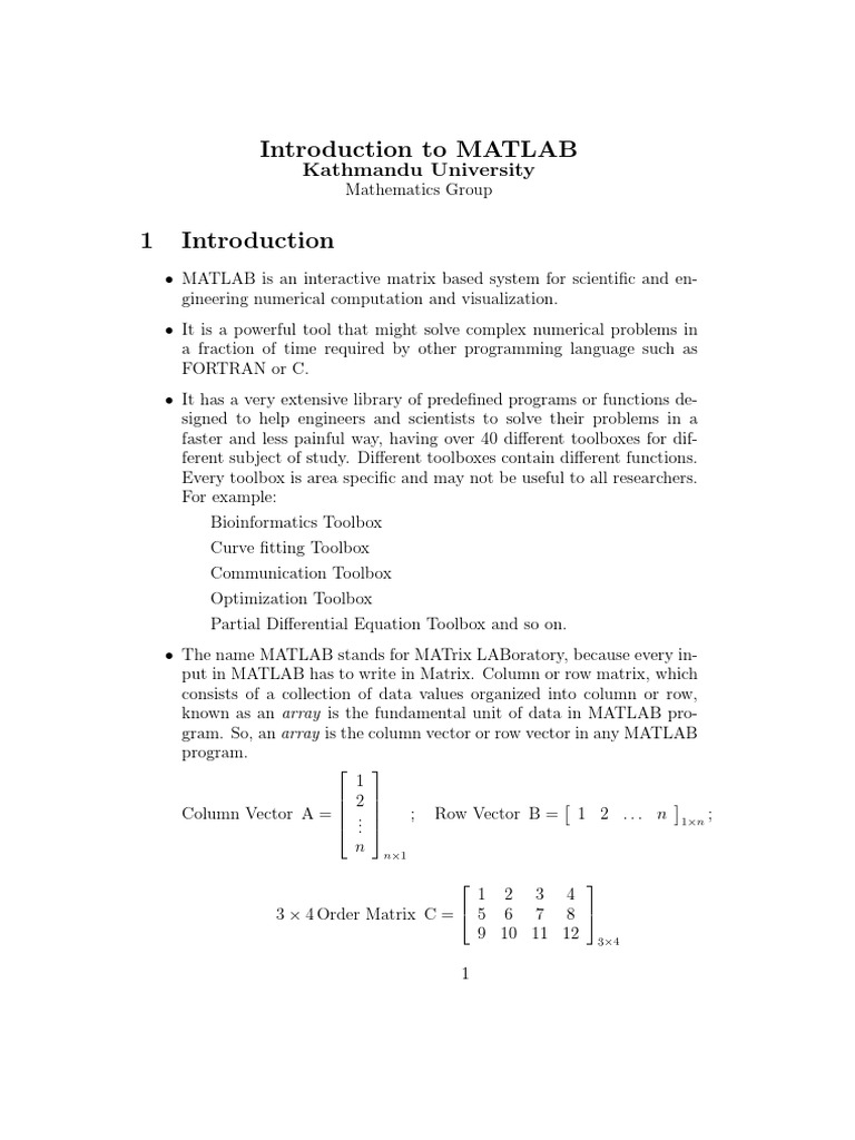 Introduction To Matlab Kathmandu University Pdf Trigonometric Functions Matlab