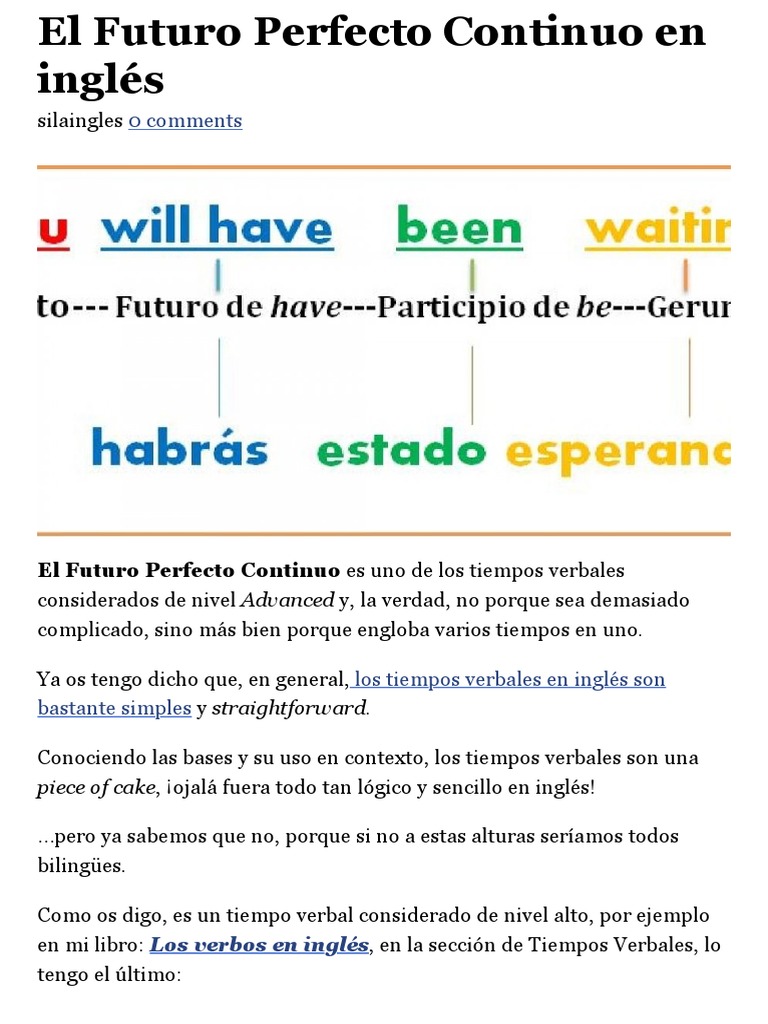 El Futuro Perfecto Continuo en Inglés - Aprende Inglés Sila | PDF ...