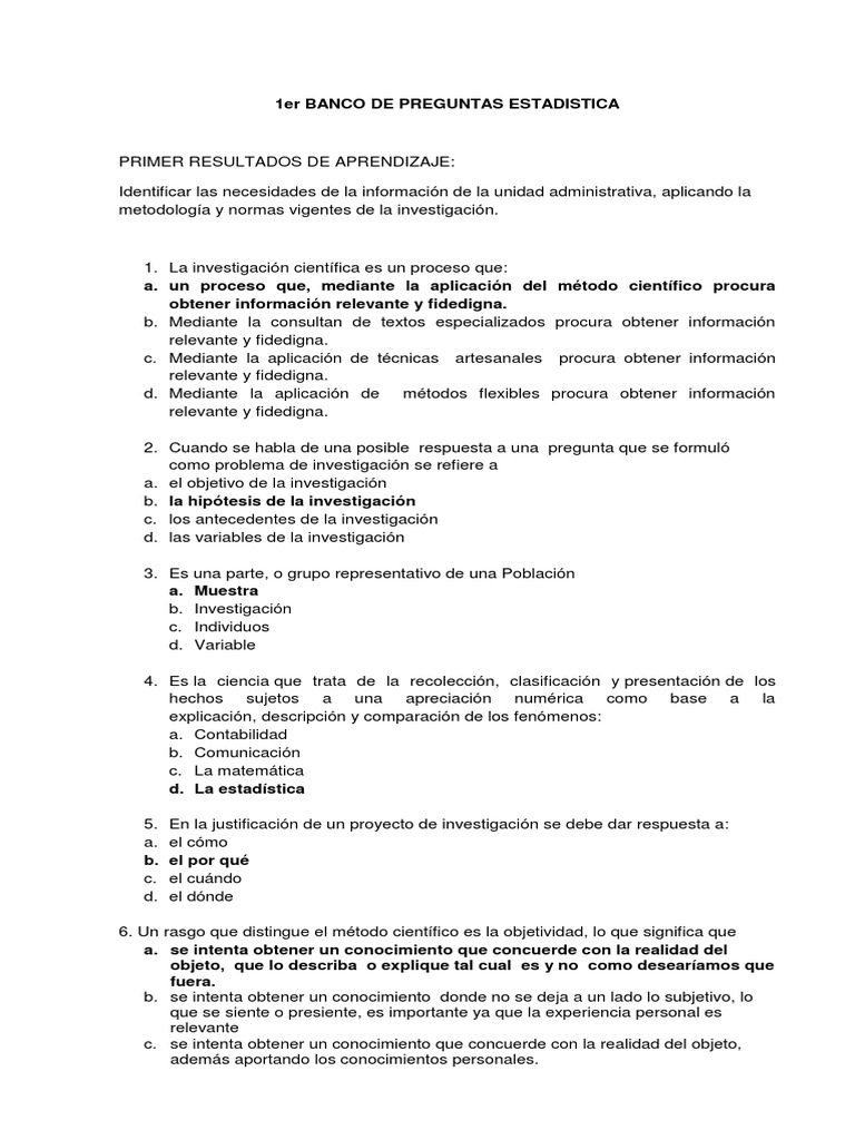 Er BANCO DE PREGUNTAS ESTADISTICA | PDF | Histograma | Science