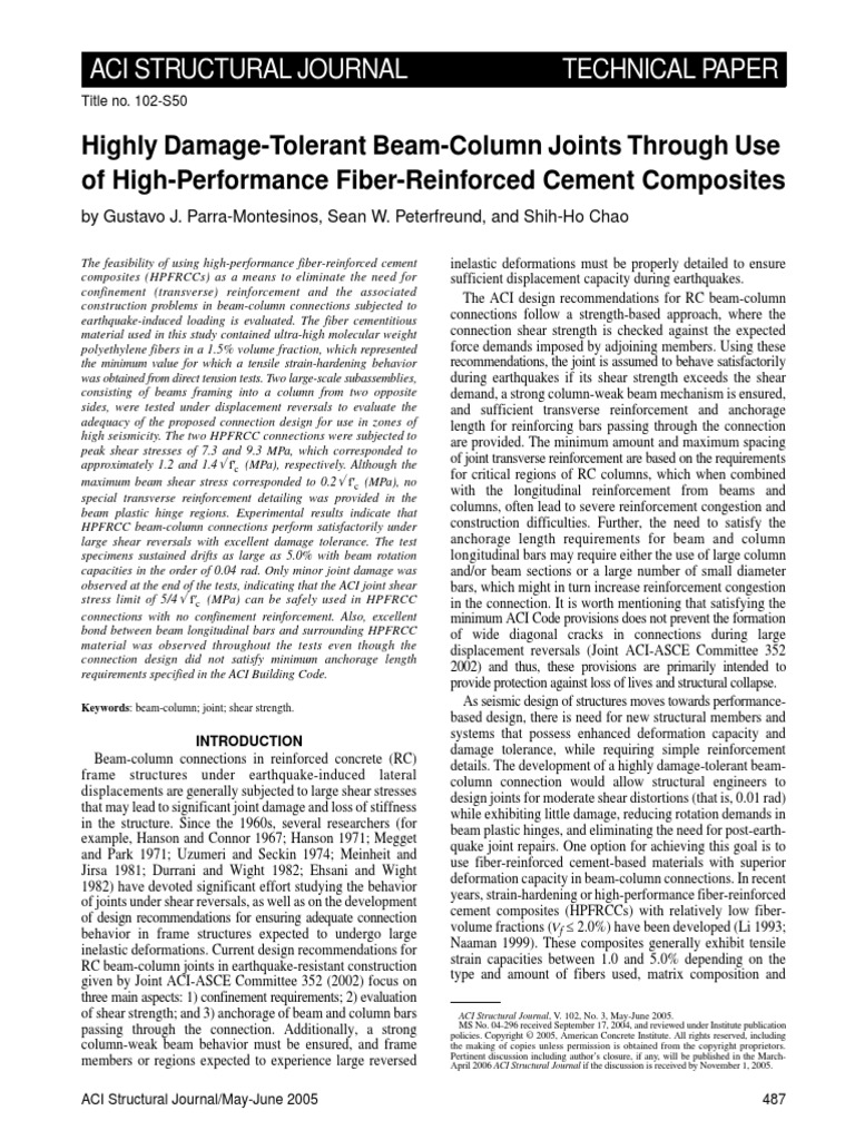 ACI STRUCTURAL JOURNAL-Highly Damage-Tolerant Beam-Column Joints ...