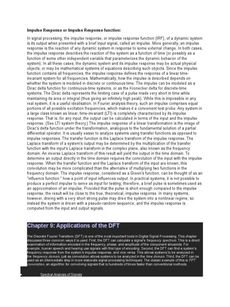 Chapter 9: Applications of The DFT: Impulse Response or Impulse Response Function | PDF ...