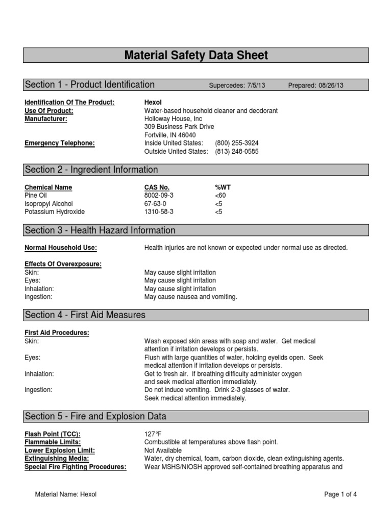 Hexol MSDS | PDF | Superfund | Combustion