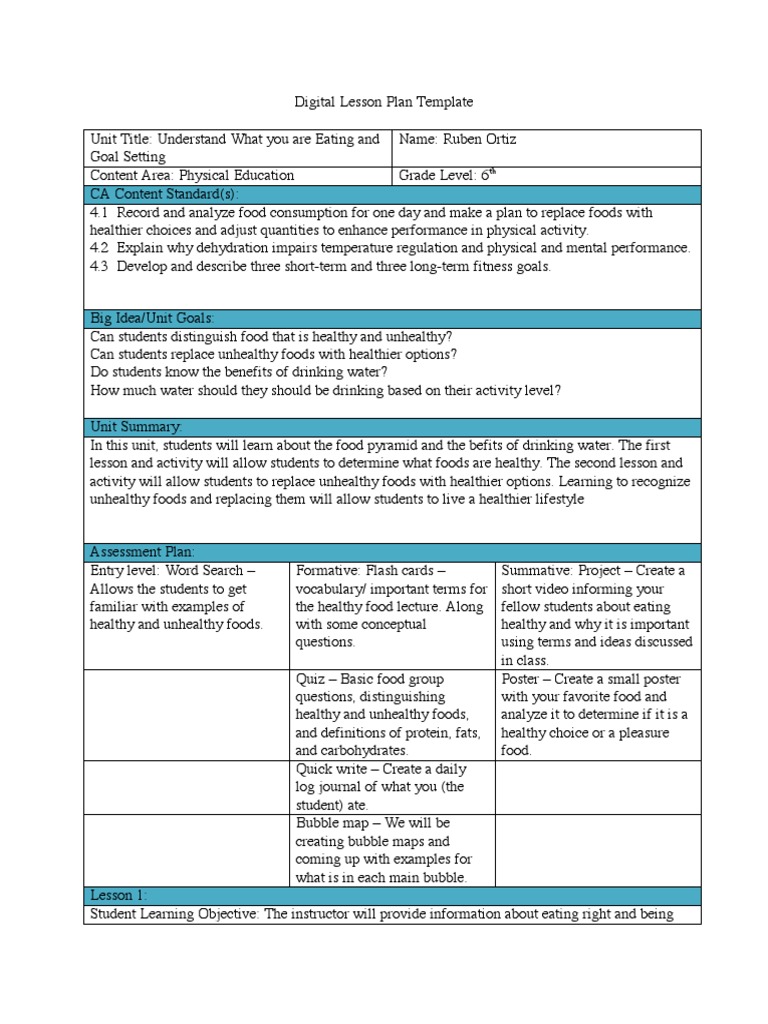 Digital Lesson Plan Template | PDF | Meal | Junk Food