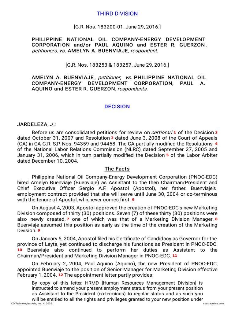 PNOC-EDC V Buenviaje | PDF | Bad Faith | Employment