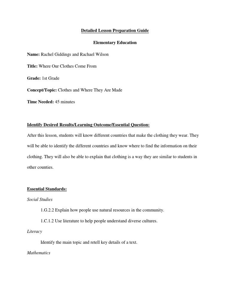 Clothes Lesson Plan | PDF | Lesson Plan | Teaching