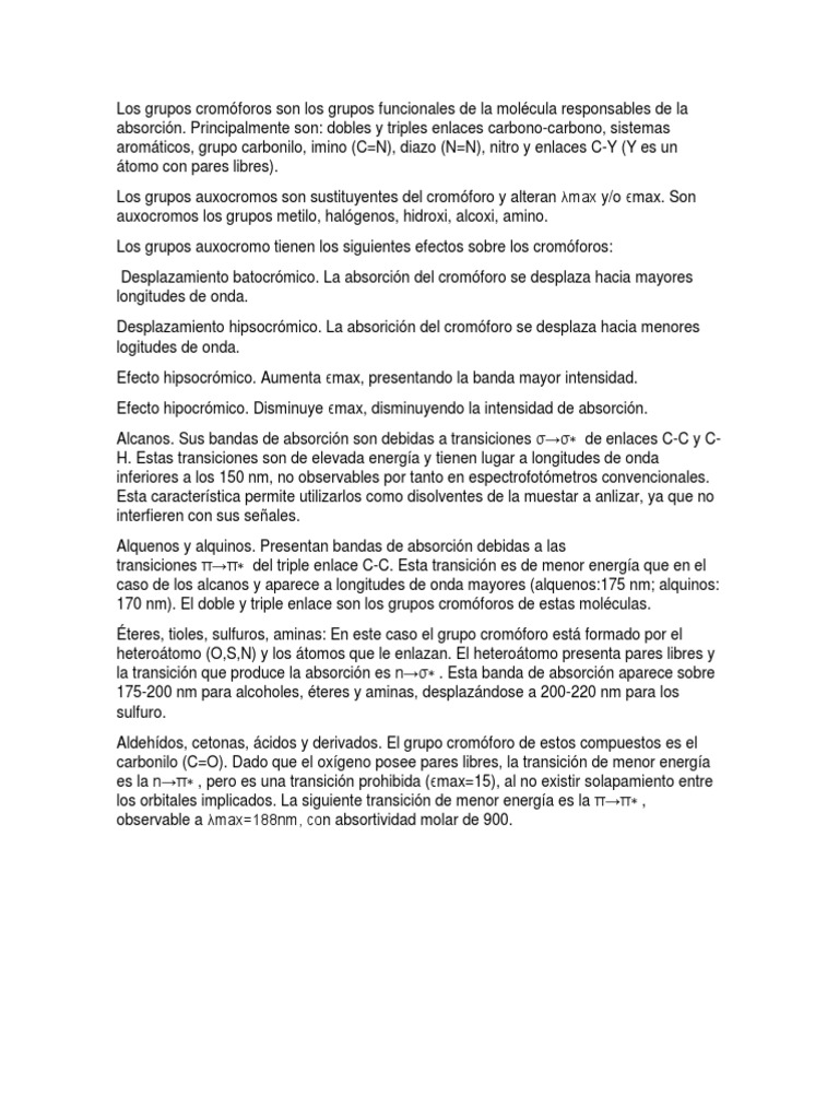 Los Grupos Cromóforos Son Los Grupos Funcionales de La Molécula ...