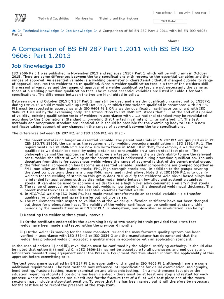 A Comparison of BS en 287 Part 1 9606 | PDF | Welding | Construction
