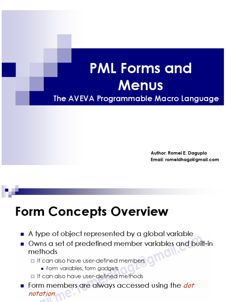AVEVA PDMS PML Basic Guide Forms Menus Romeldhagz Gmail Com PDF | PDF | Parameter (Computer ...