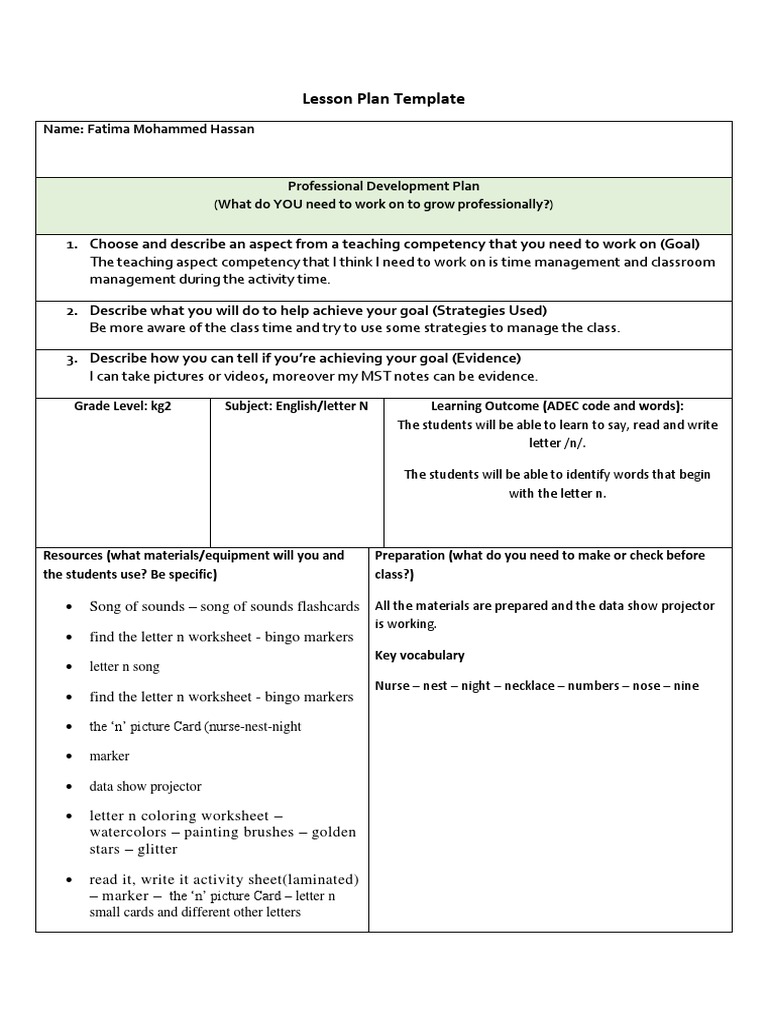 letter n lesson plan | Lesson Plan | Educational Psychology
