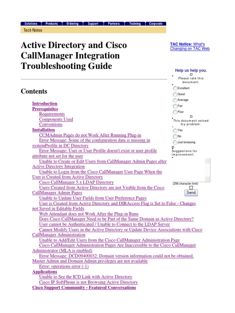 Active Directory and Cisco CallManager Integration Troubleshooting Guide | Download Free PDF ...