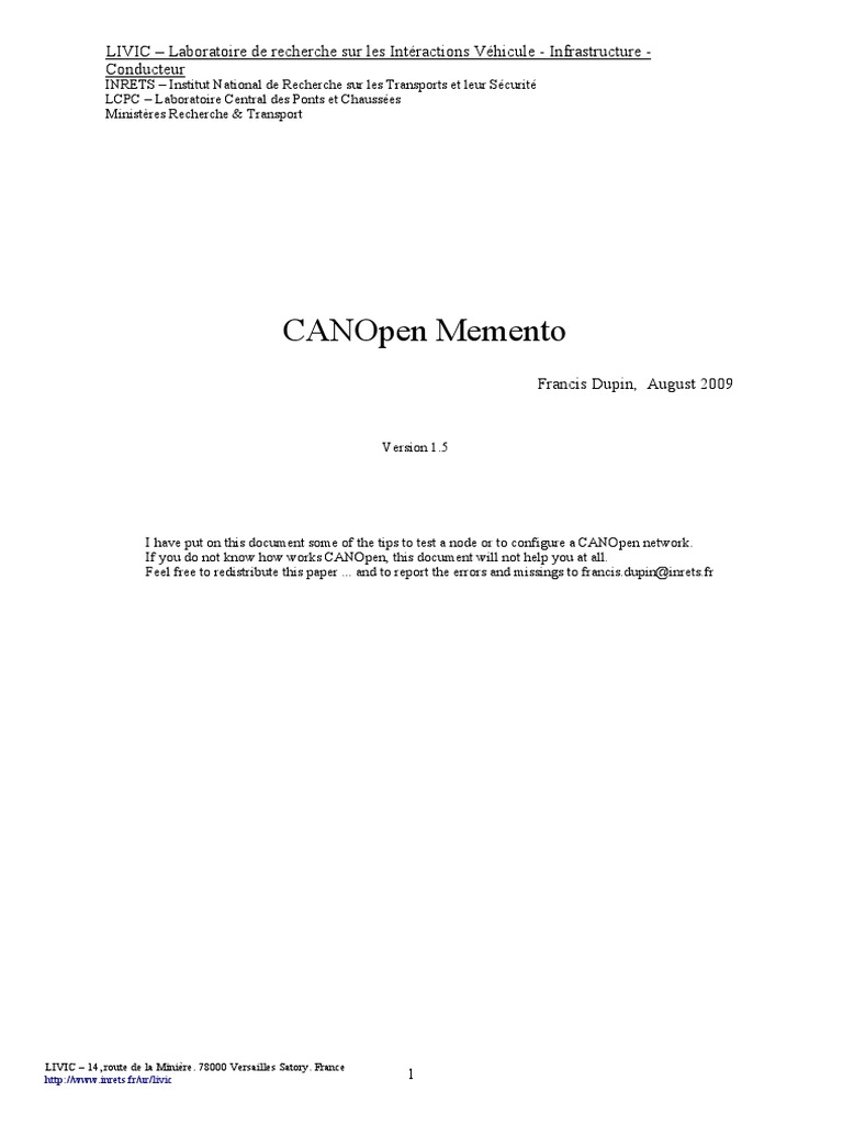 CANOpen Memento | PDF | Network Protocols | Communications Protocols