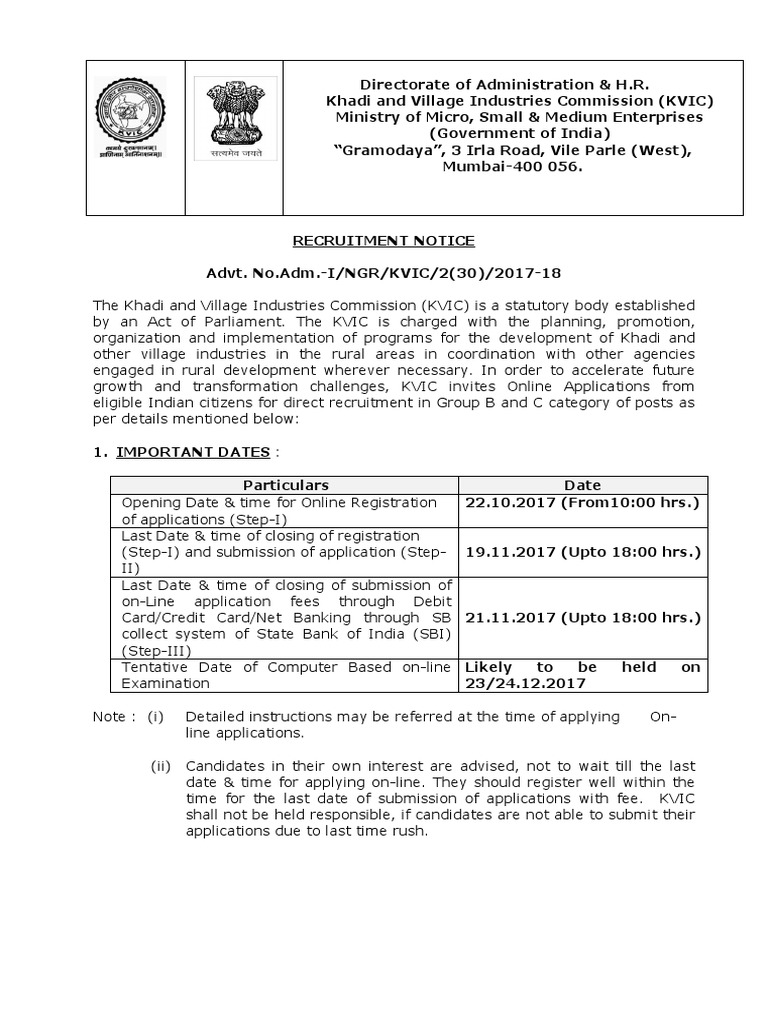Advt KVIC For Website | PDF | Academic Degree | Image Scanner