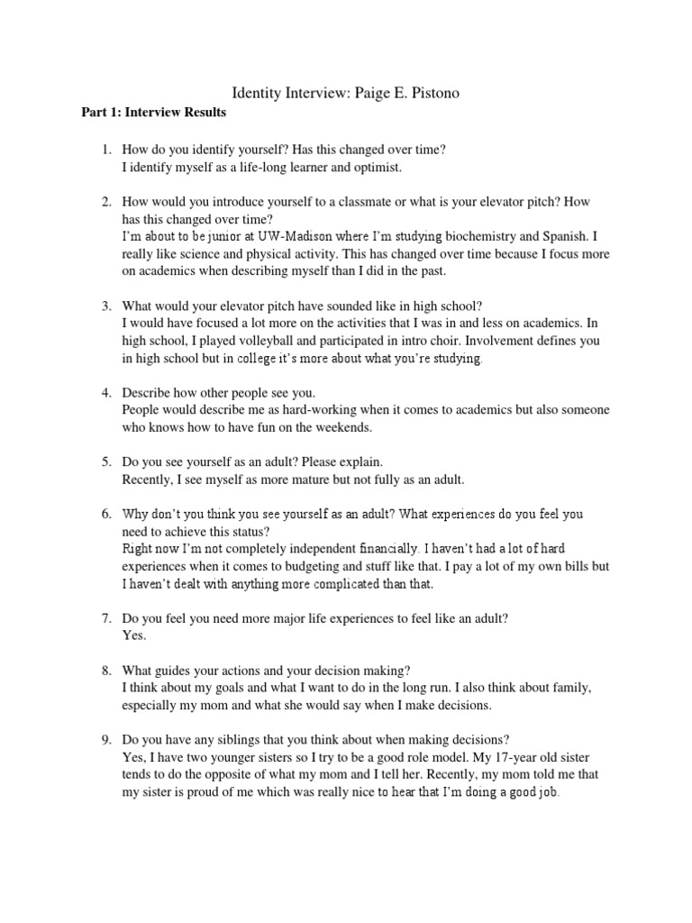 Identity Interview | PDF | Identity (Social Science) | Sibling