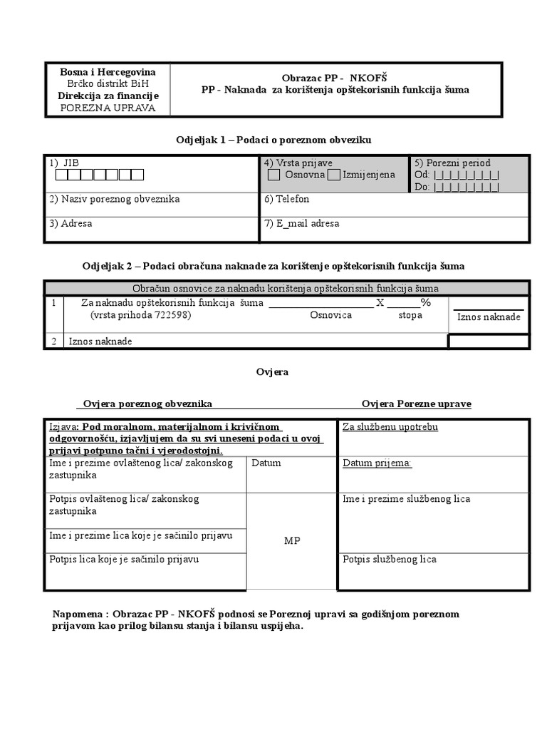 DFPU-Obrazac PP-NKOFS-Naknada Za Koristenje Opstekorisnih Funkcija Suma HR | PDF