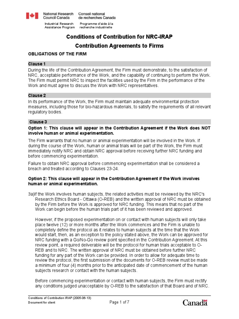 NRC-IRAP Contribution Agreement Guidelines | PDF | Bankruptcy ...
