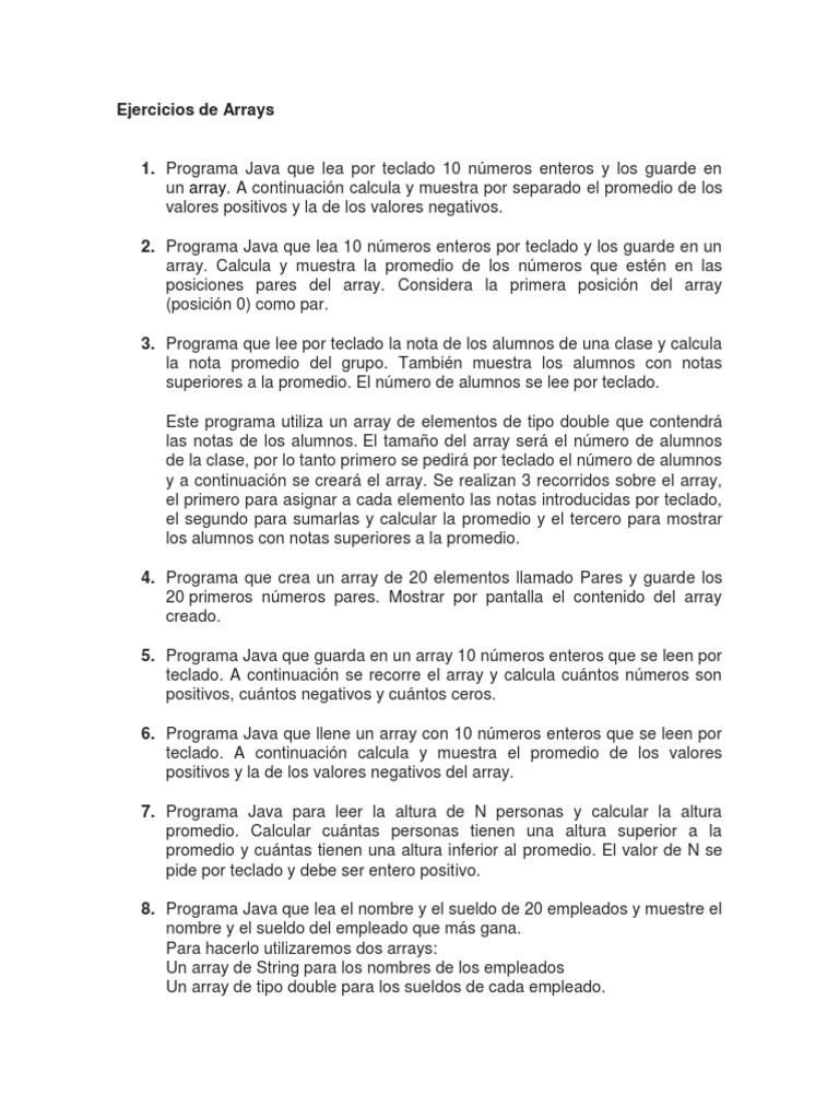 Ejercicios Arrays Java | PDF
