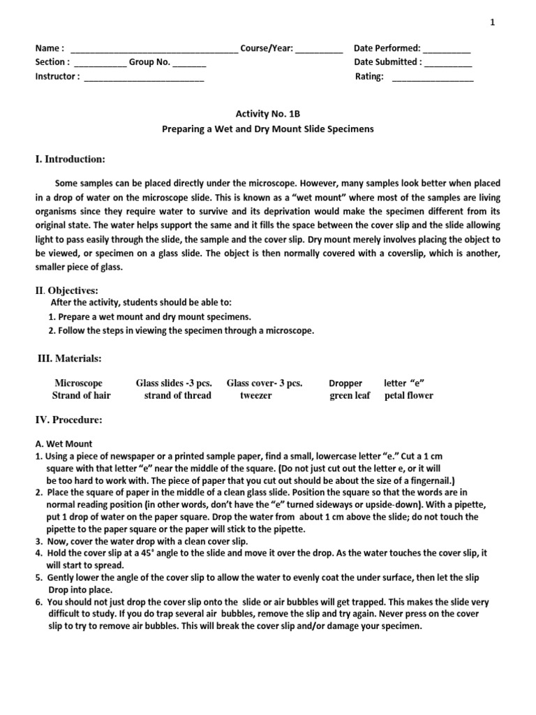 Wet and Dry Mount Slide Preparation | PDF | Natural Philosophy ...