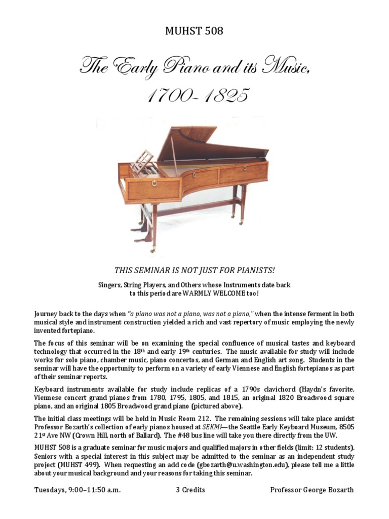 The Early Piano and Its Music, 1700-1825: Muhst 508 | PDF | Piano ...