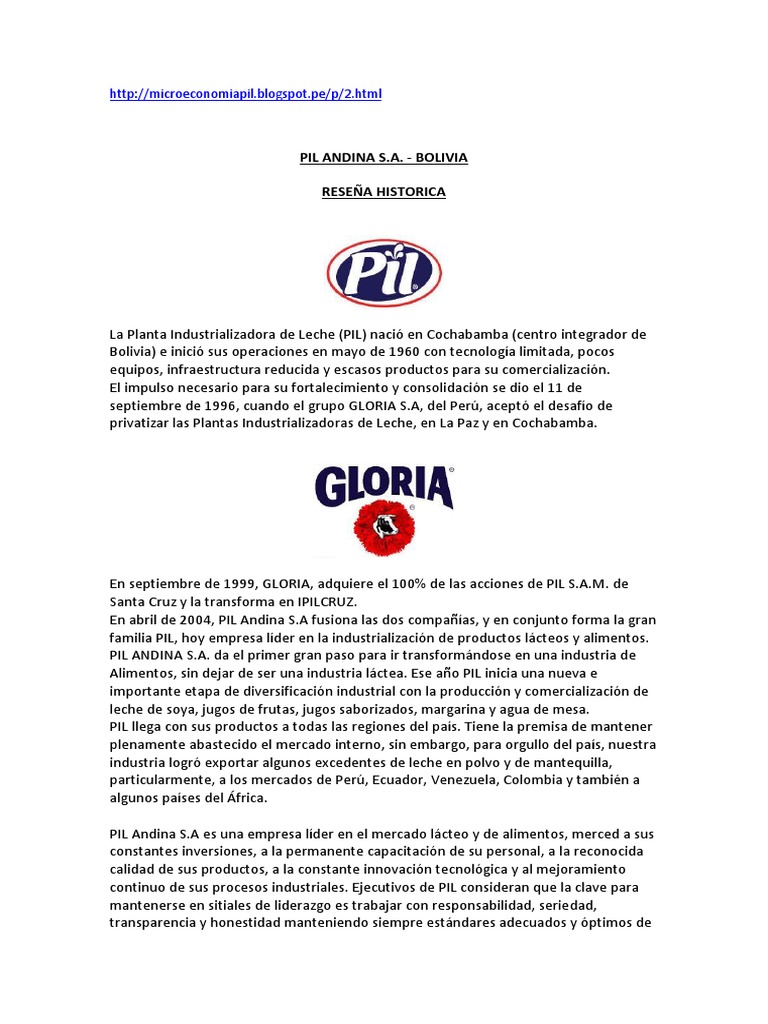 PIL Andina Leche Pura Vida | PDF | Bolivia | Leche