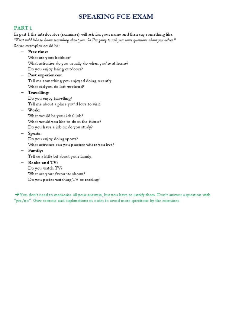 Speaking Fce Exam: Free Time | PDF