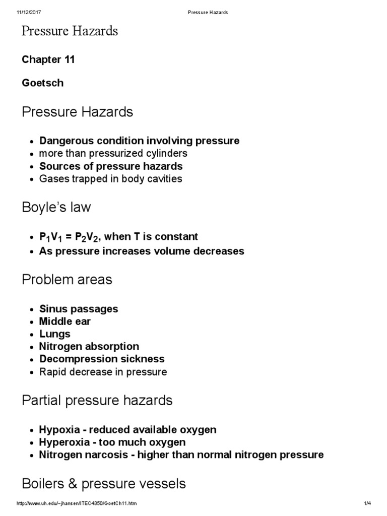 Pressure Hazards | PDF | Hypoxia (Medical) | Gases