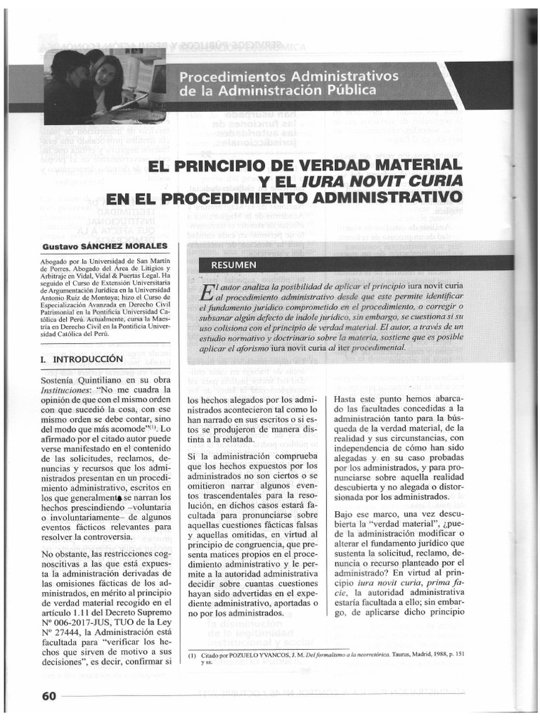 El Principio de Verdad Material y El Iura Novit Curia en El Procedimiento Administrativo | PDF