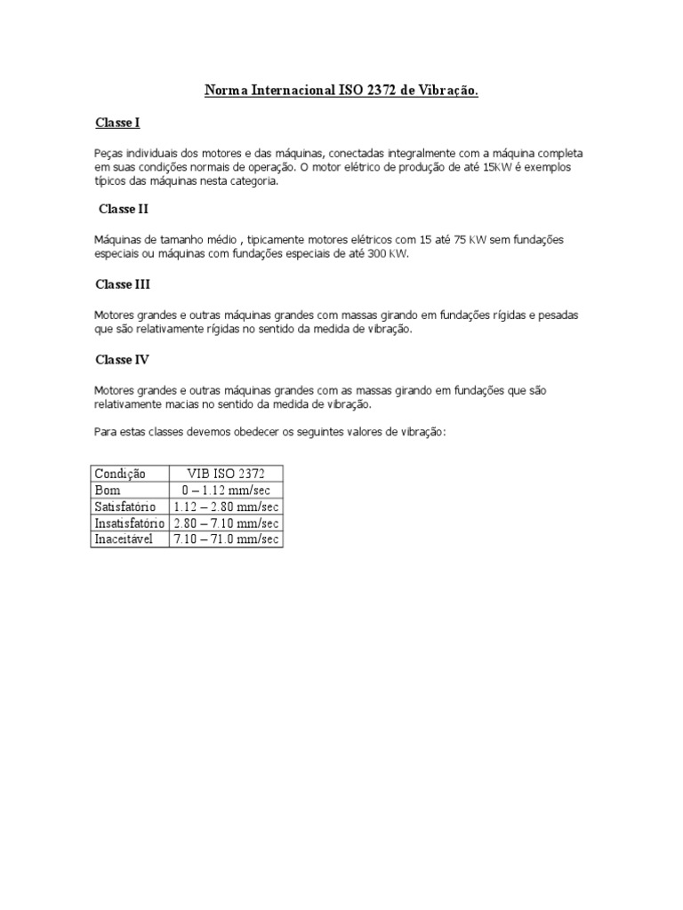 Norma ISO 2372: Classes e Vibrações | PDF