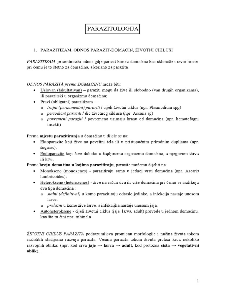 Parazitologija I Mikologija Skripta | PDF
