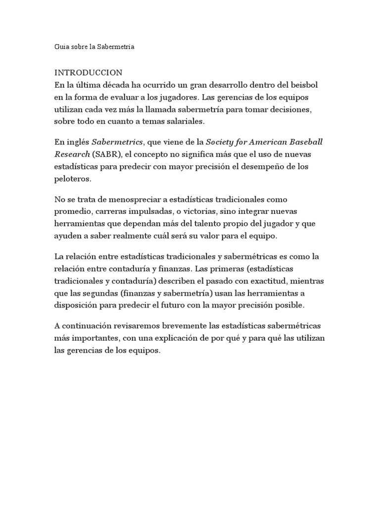 Guia Sobre La Sabermetría | PDF | Lanzador | Liga Mayor de Béisbol