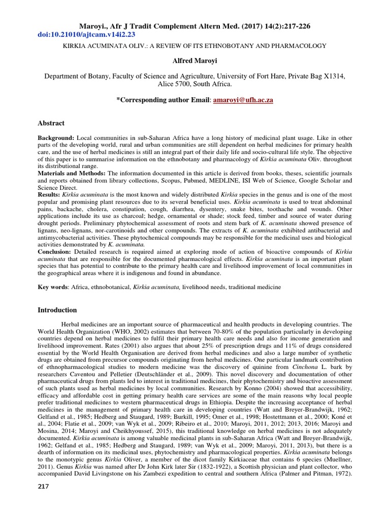 Kirkia Acuminata Oliv. | PDF | Pharmaceutical Drug | Herbalism
