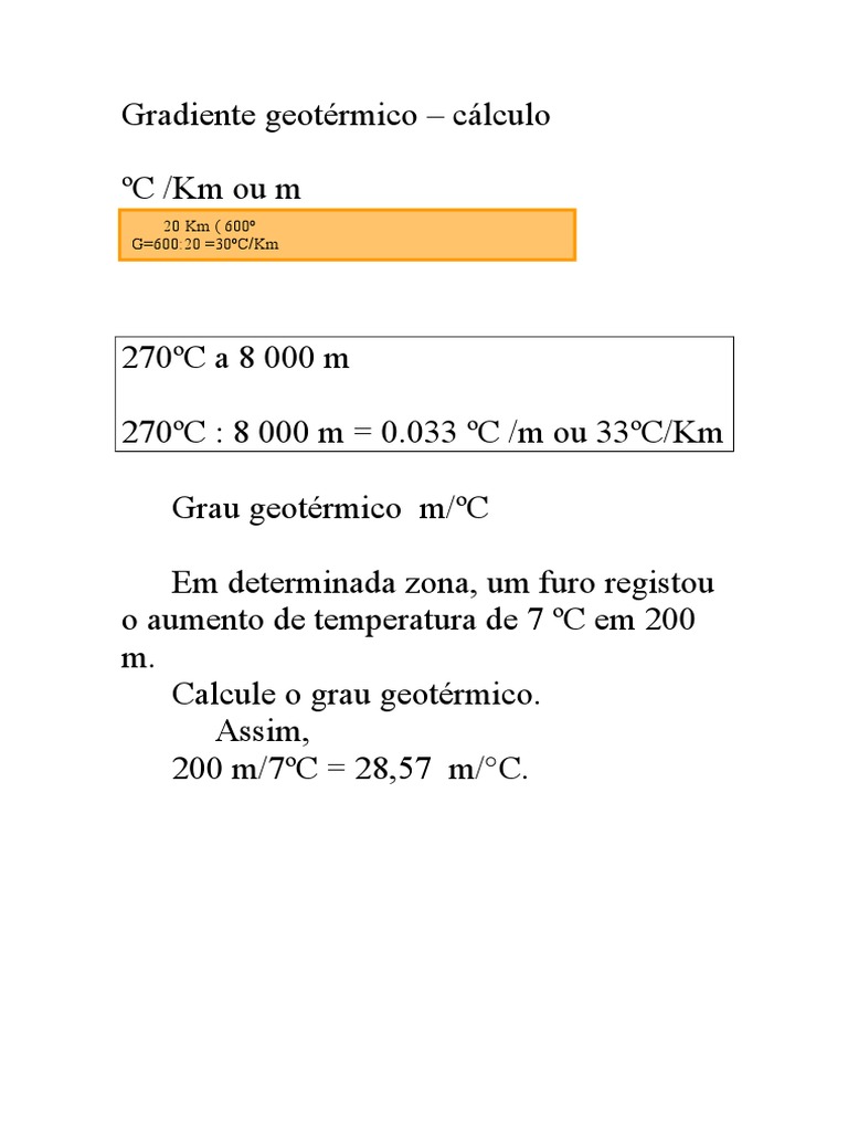 Cálculo Do Gradiente e Grau Geotérmico | PDF | Tecnologia e Engenharia
