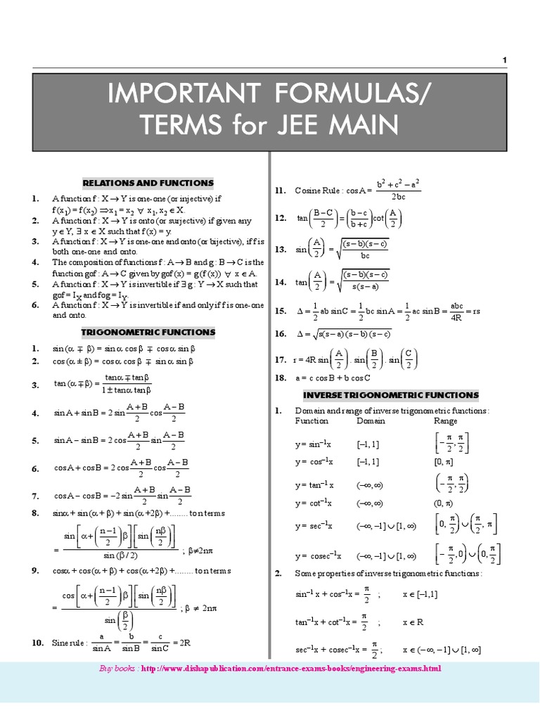 Important Formulas/ Terms For Jee Main | PDF | Maxima And Minima ...
