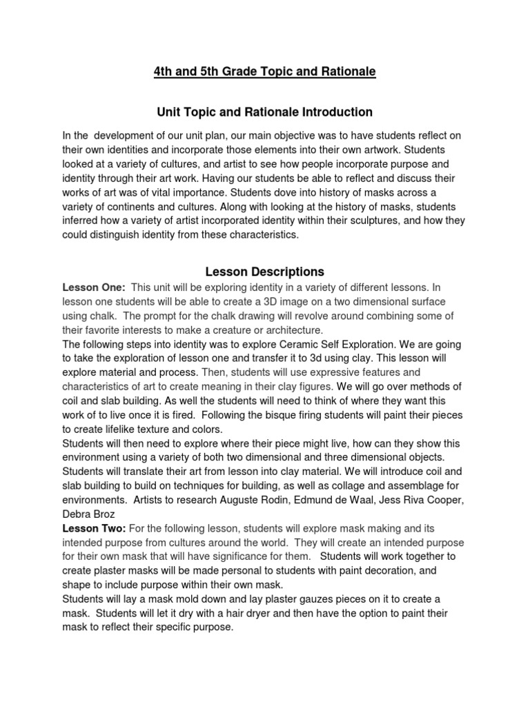 4 and 5th Grade Topic and Rationale | PDF | Critical Thinking | Design