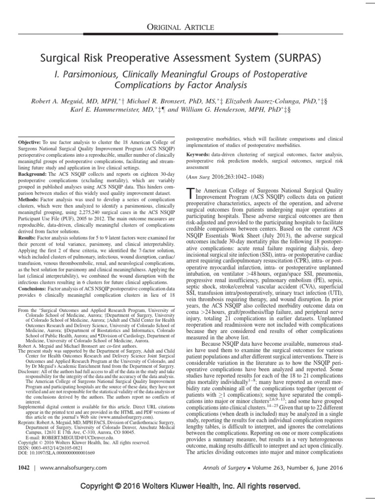 Surgical Risk Preoperative Assessment System (SURPAS) | PDF ...