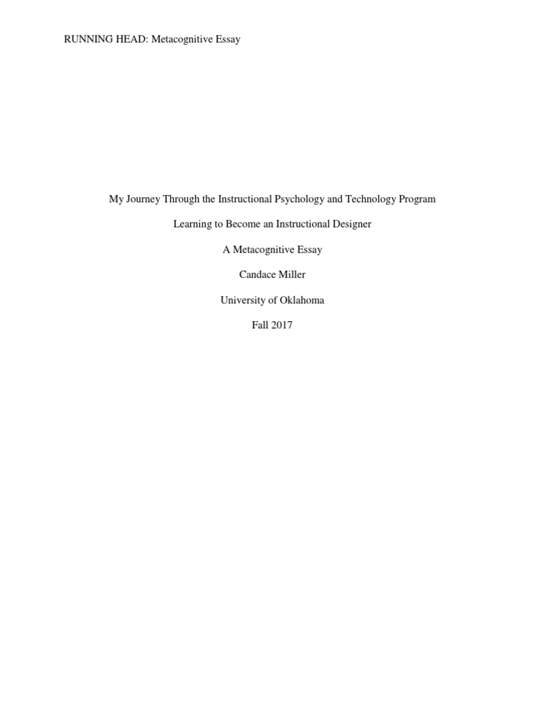 RUNNING HEAD: Metacognitive Essay | PDF | Instructional Design ...