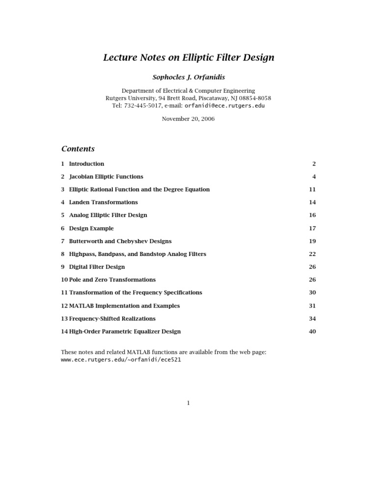 Elliptical Filter Synthesis Pdf Mathematical Analysis