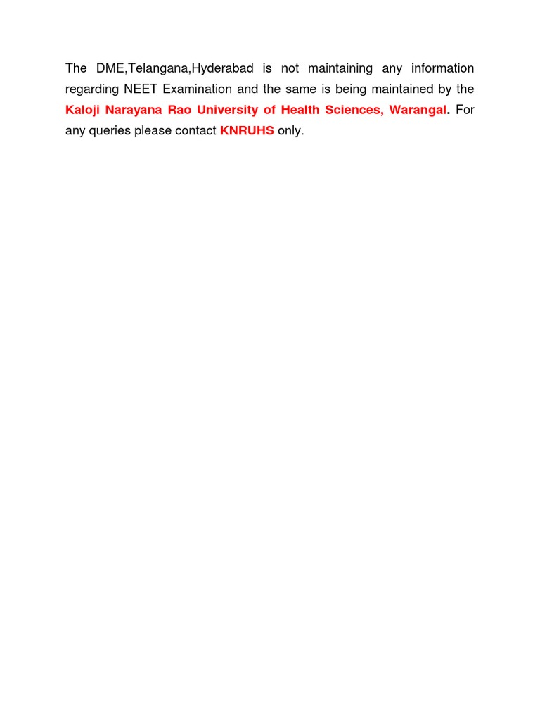 Kaloji Narayana Rao University of Health Sciences, Warangal Knruhs | PDF