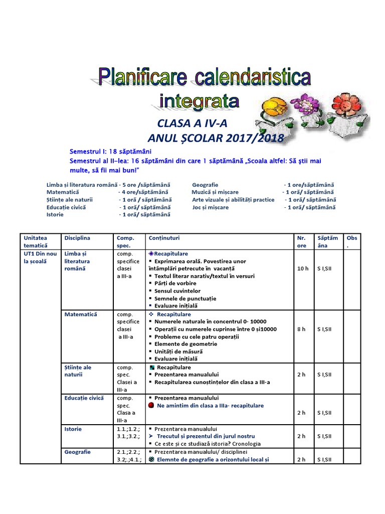Clasa a IV-A Planificare_calendaristica_integrata