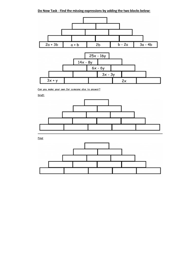 Algebra Expressions Pyramid | PDF