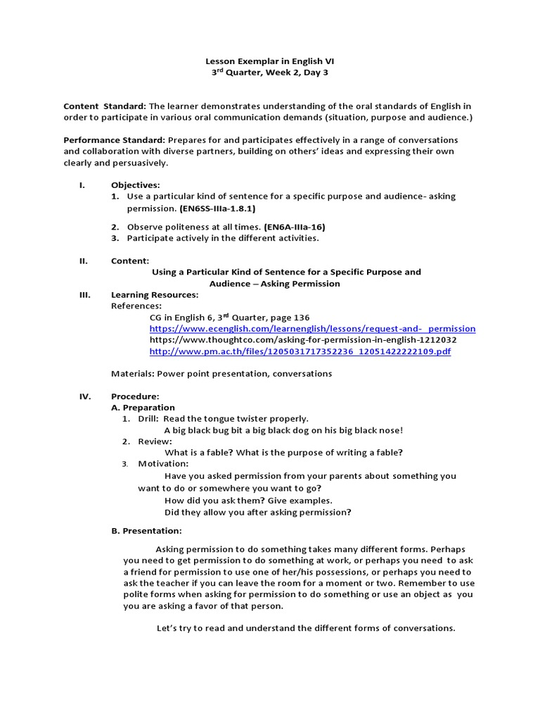 Lesson Exemplar in English VI | PDF | English Language | Primary Sources