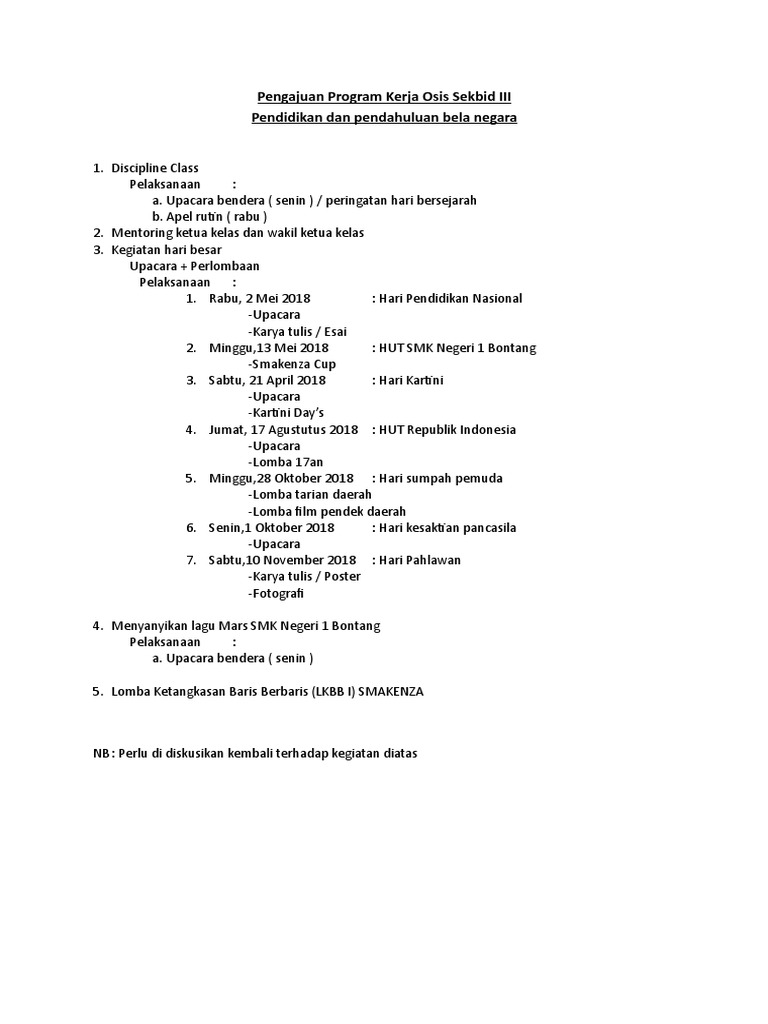 Pengajuan Program Kerja Osis Sekbid III | PDF