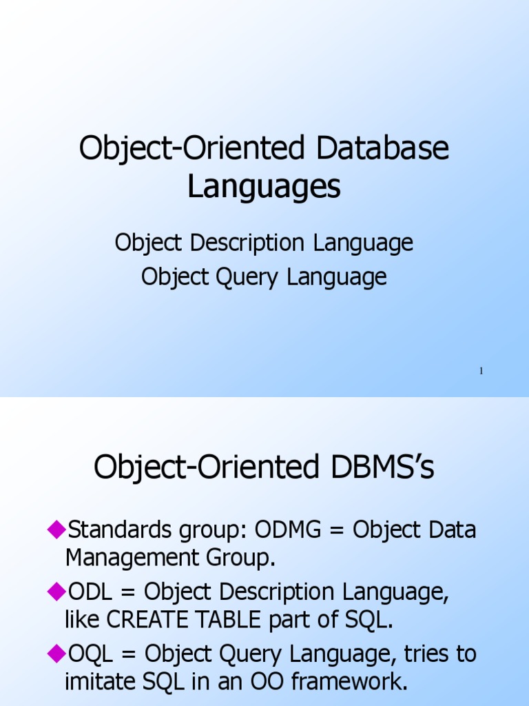 Object-Oriented Database Languages: Object Description Language Object ...
