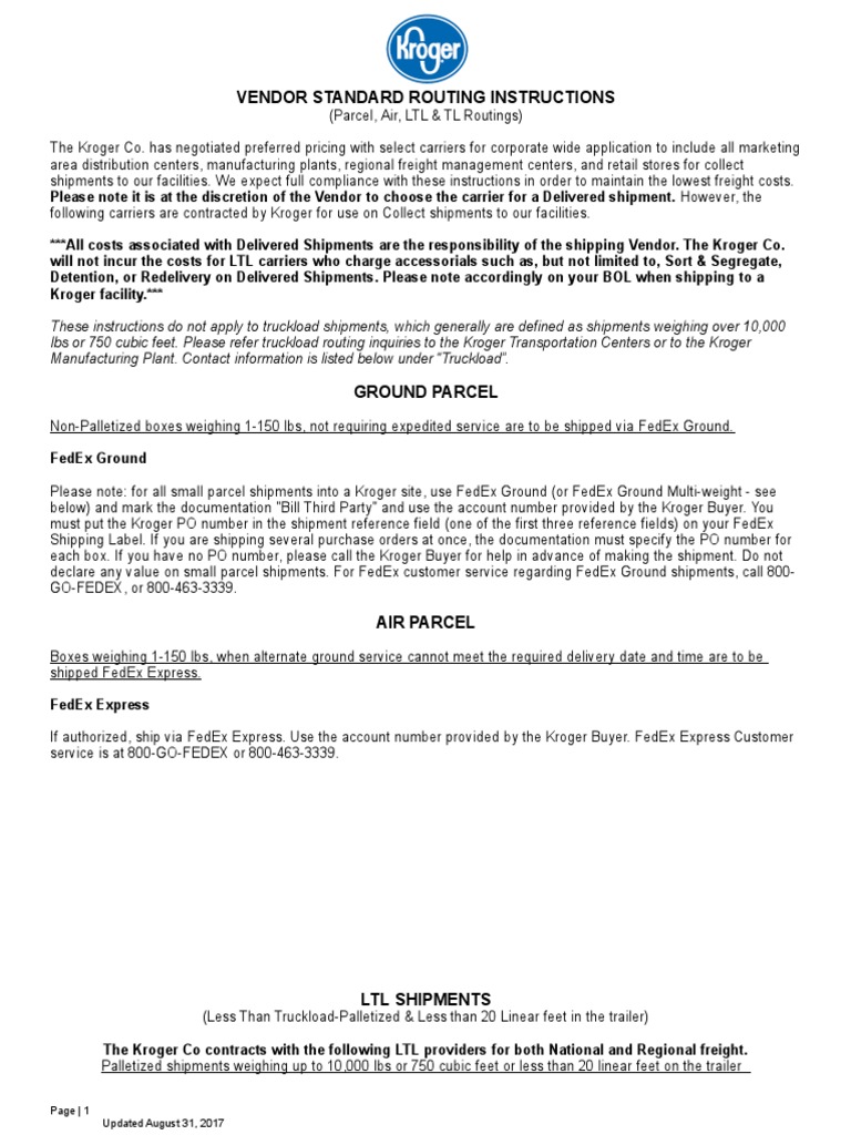 Kroger Vendor General Instructions | PDF | Cargo | Business Process