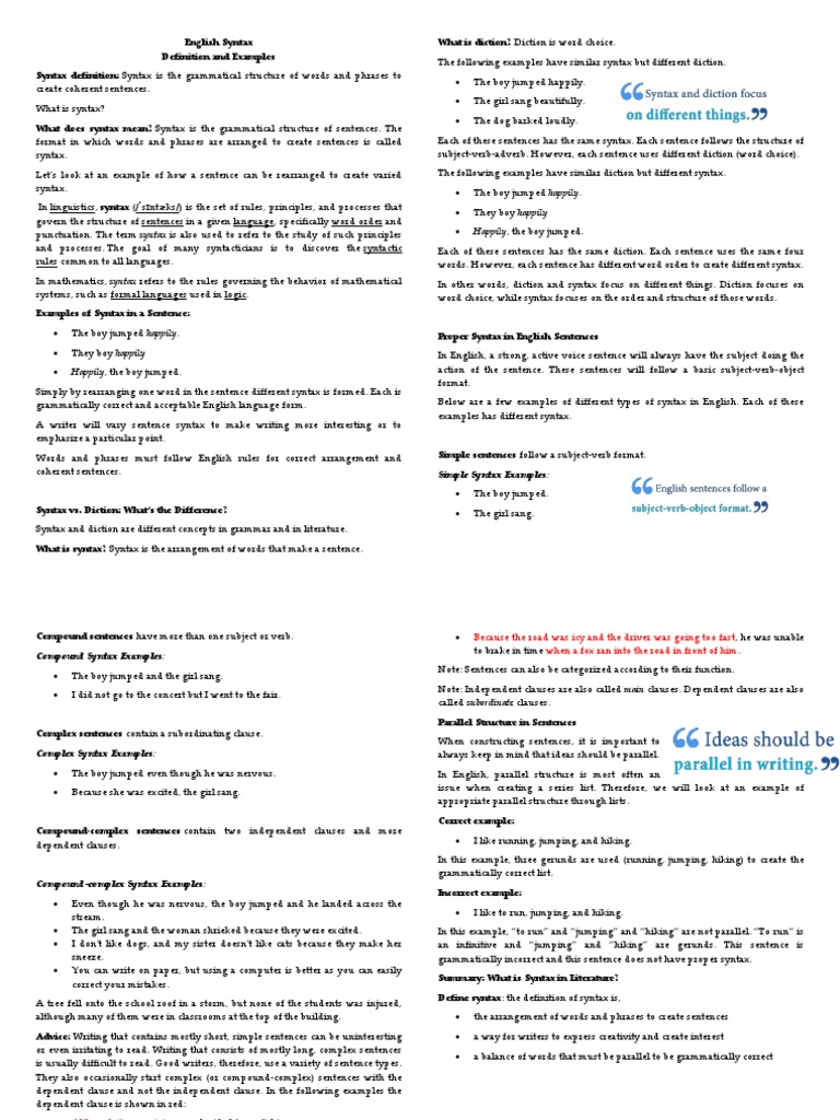 English Syntax | PDF | Syntax | Sentence (Linguistics)