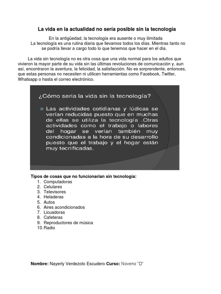 La Vida en La Actualidad No Sería Posible Sin La Tecnología | PDF