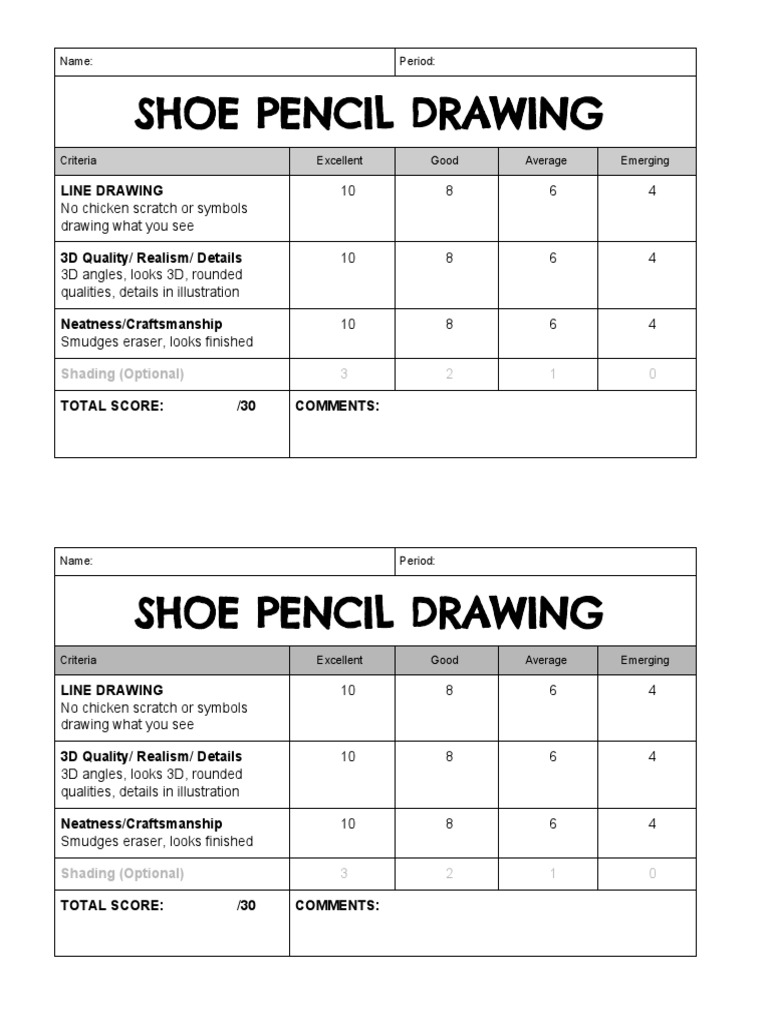 Shoe Drawing Rubric | PDF