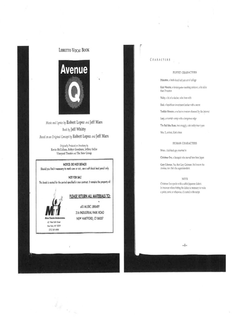 Avenue Q Libretto and Vocal Book PDF | PDF